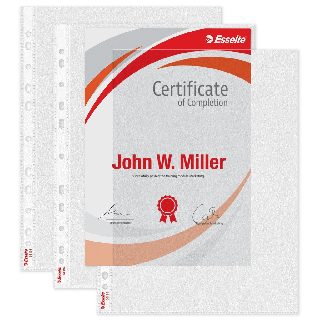 Esselte Plastlomme A4 m huller - top og side åbning 115 my 100 stk.