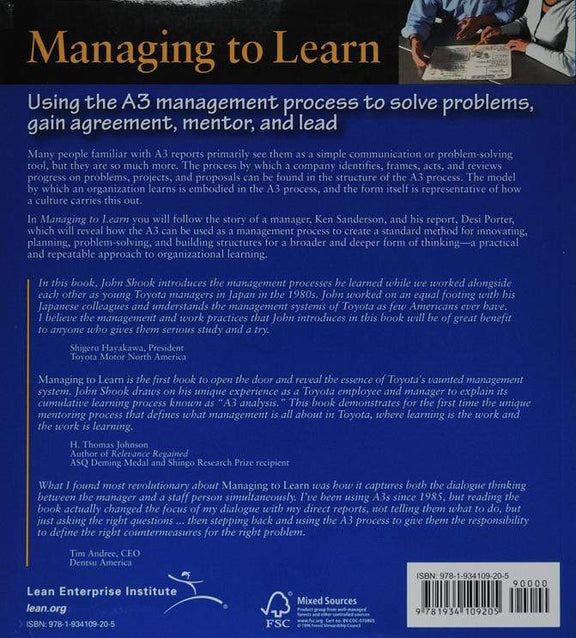 Køb bogen Managing to learn using the A3 management process | Leanbog – Leantools